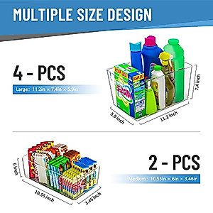 Pinkpum Pantry Organization and Storage, Refrigerator Organizer Bins with Lids, Plastic Storage Bins for Kitchen, Set for 6