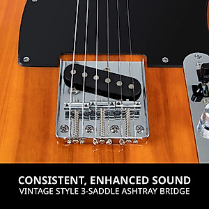 LyxPro 39” Electric Guitar TL Series, Full-Size Paulownia Wood Body, 3-Ply Pickguard, C-Shape Neck, Ashtray Bridge, Quality Gear Tuners, 3-Way Switch & Volume/Tone Controls, 2 Picks Included, Mahogany