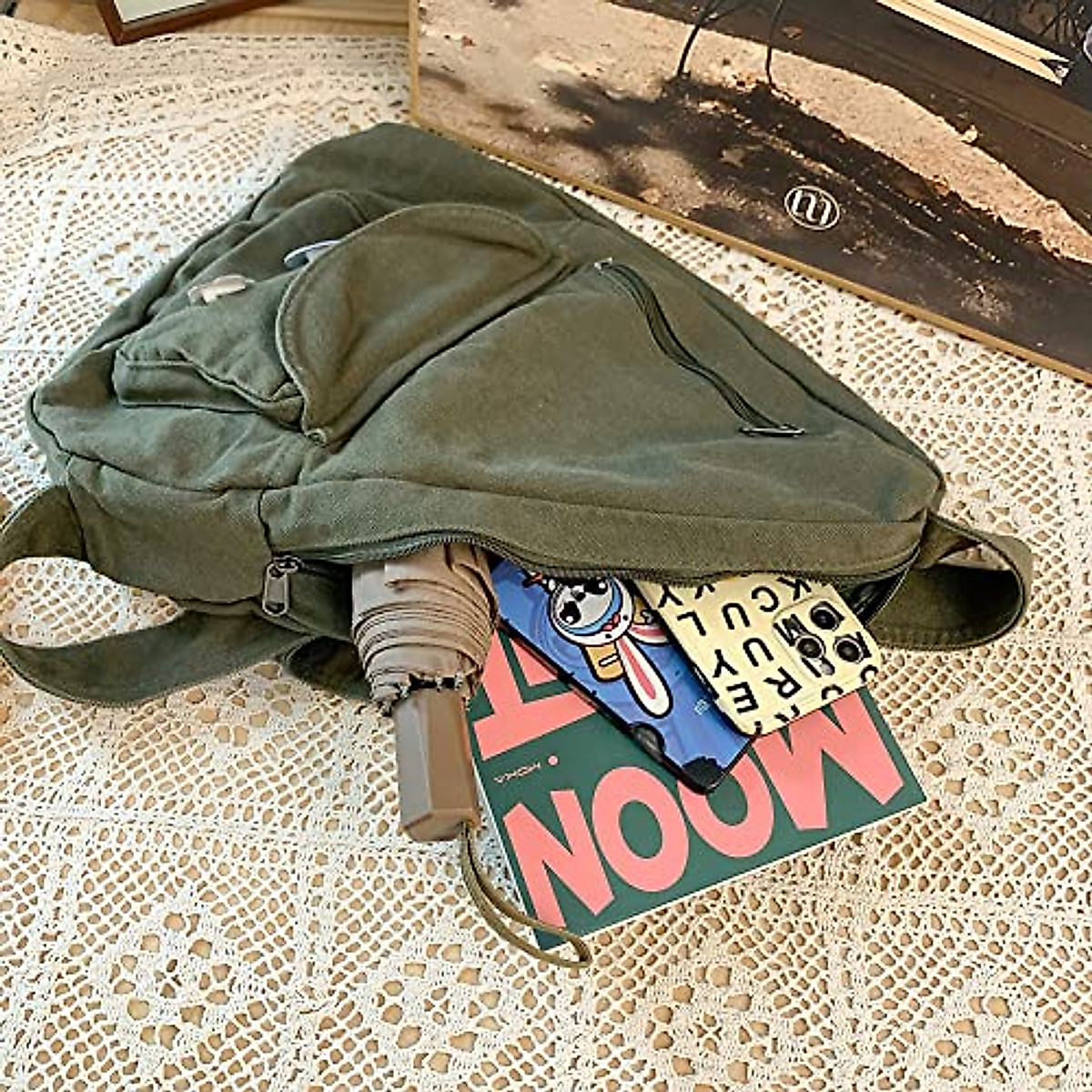 PRAGARI Sling Bag for Women Crossbody Backpack Shoulder Chest Bag Daypack Small Green Travel Canvas Casual Hiking Outdoor