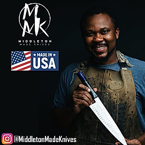 Middleton Made Knives Echo 8 Inch Chef Knife - Handmade Professional Chef Knife - Chefs Knife Made with AEB-L Stainless Steel - USA Made Knife - Great Chef Gifts - Blue