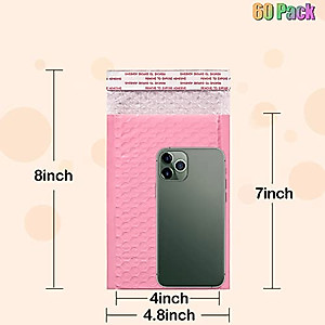 4 x 8 Inch Bubble Mailers 60 Pack, Self-Seal Poly Padded Envelope, Waterproof Shipping Bags for Small Business, Light Pink