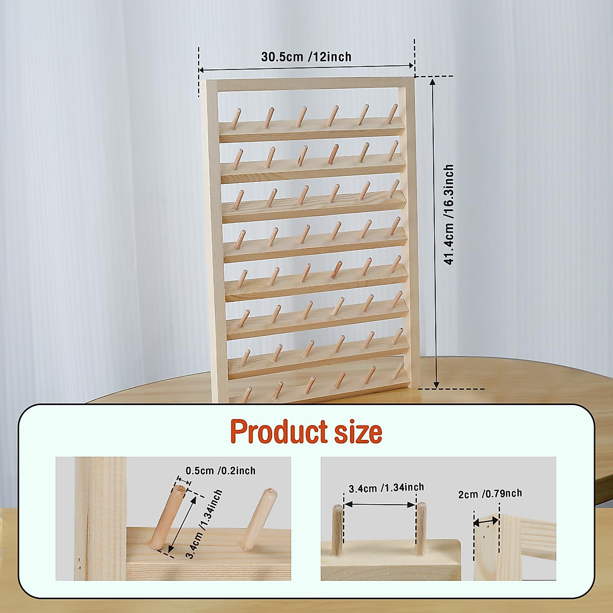 Abizarch Wooden Thread Holder, 48 Spool Wall Mounted Wooden Sewing Thread Rack with Screws, Multi Purpose Thread Holder Organizer for Embroidery Sewing Threads Hair Band(48 axis)