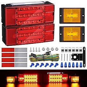 Kohree 12V Submersible LED Trailer Lights Kit, Super Bright LED Utility Brake Turn License Tail Lights, with Wiring Kit & 2 Marker Lights for Boat RV Truck Snowmobile Under 80 Inches