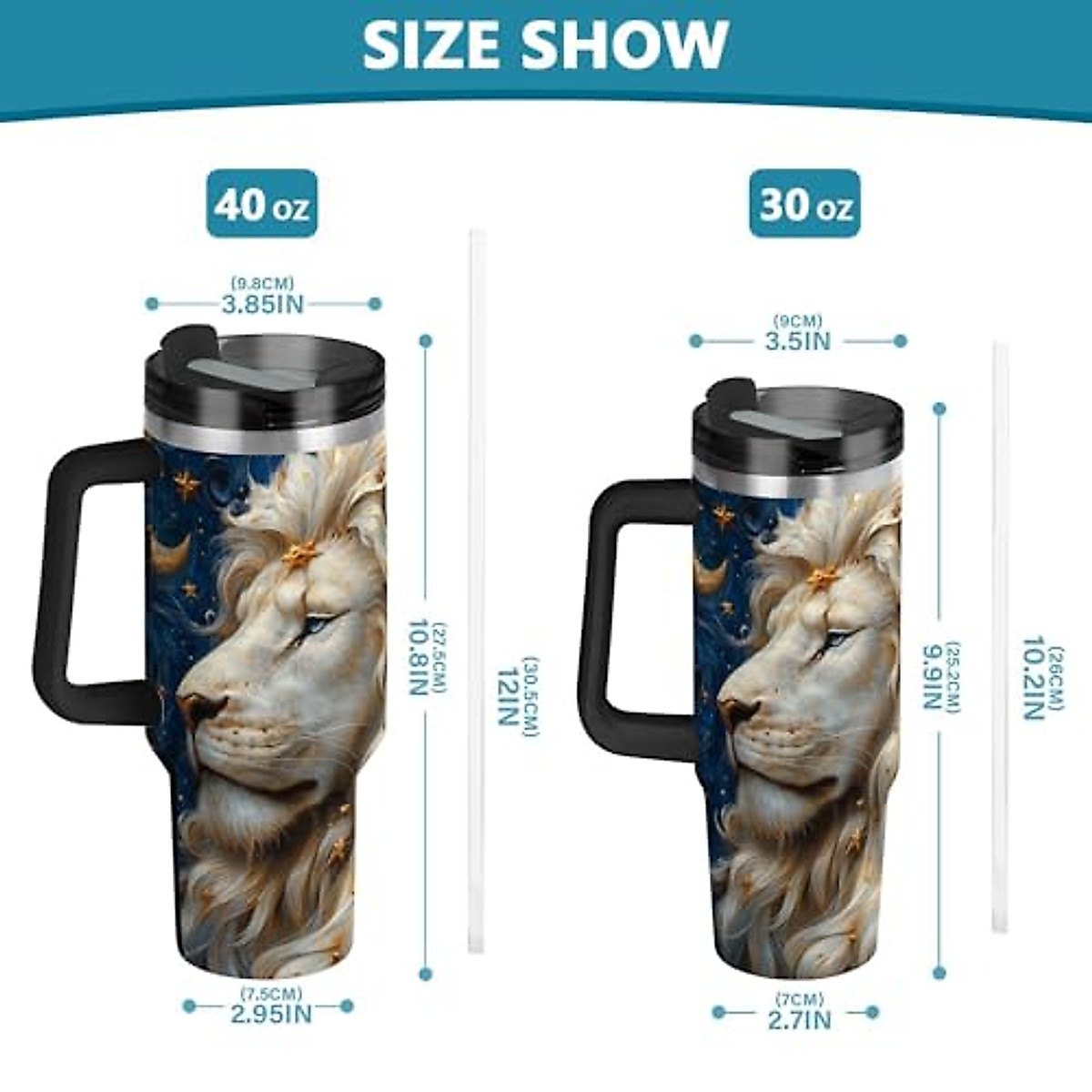Selerdon 40 oz Tumbler Leo Zodiac with Handle and Straw Lid Vacuum Stainless Steel Insulated Water Bottle Travel Mug Car Cup Holder Friendly BPA Free for Gym Travel Office