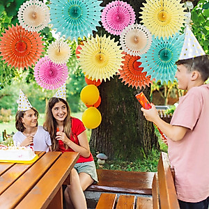 SUNBEAUTY Pack of 11 Peach Pink Yellow Mint Green Hanging Honeycomb Round Paper Fans for Birthday Baby Shower Bachelorette Anniversary Wedding Photo Booth Backdrop Party Decoration