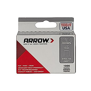 Arrow 60830 Wide Crown Staples for Staple Guns and Staplers, Use for Upholstery, Crafts, General Repairs, 1/2-Inch Leg Length, 1/2-Inch Crown Width, 1000-Pack