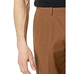 Amazon Essentials Men's Classic-Fit Wrinkle-Resistant Pleated Chino Pant (Available in Big & Tall), Dark Khaki Brown, 42W x 34L