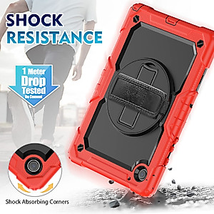 Timecity Case for Samsung Galaxy Tab A8 10.5 inch SM-X200/X205/X207 with 360 Degree Rotatable Kickstand Hand Strap Shoulder Strap for Samsung Galaxy Tab A8 Tablet 2022 Released, Red