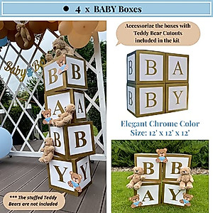 134 pc Teddy Bear Baby Shower Decorations for Boy - Balloon Arch Garland & BABY Boxes, Baby Boy Gold Glitter Banner and Bear Cutouts – Teddy Bear Themed Boy Baby Shower Decorations