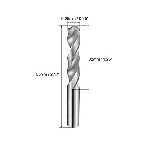 uxcell 6.25mm Solid Carbide Drill Bits Straight Shank for Stainless Steel Alloy Hard Steel, Hardened to 50 HRC