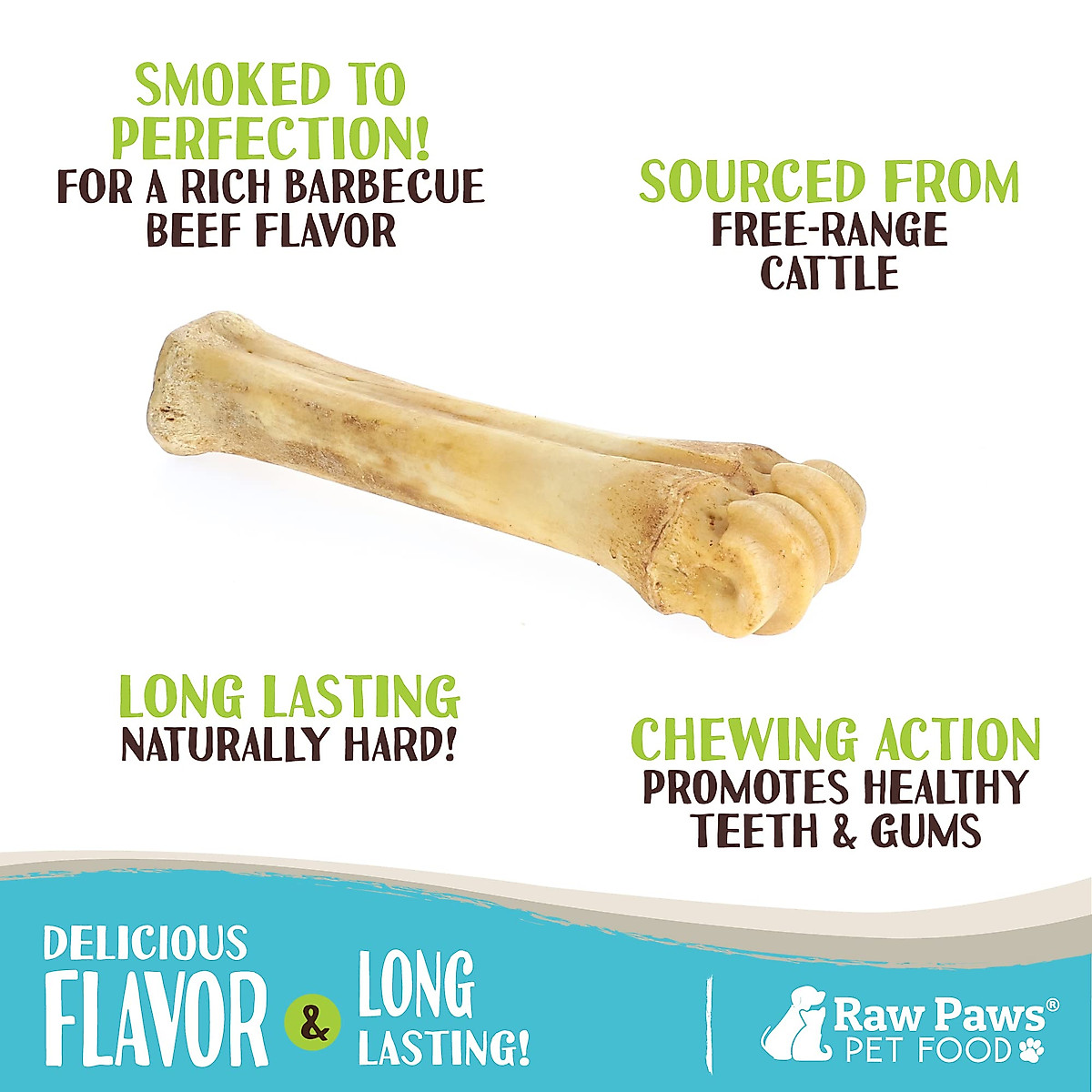 Raw Paws Smoked Beef Shin Bones for Dogs, 8-inch, 3-ct - Made in USA - Free-Range, Grass-Fed, Naturally Smoked Bones for Dogs - Dog Chew Bones for Aggressive Chewers - Beef Dog Bones for Large Dogs