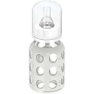 Lifefactory 4-Ounce BPA-Free Glass Baby Bottle with Stage 1 Nipple and Protective Silicone Sleeve, Stone Gray