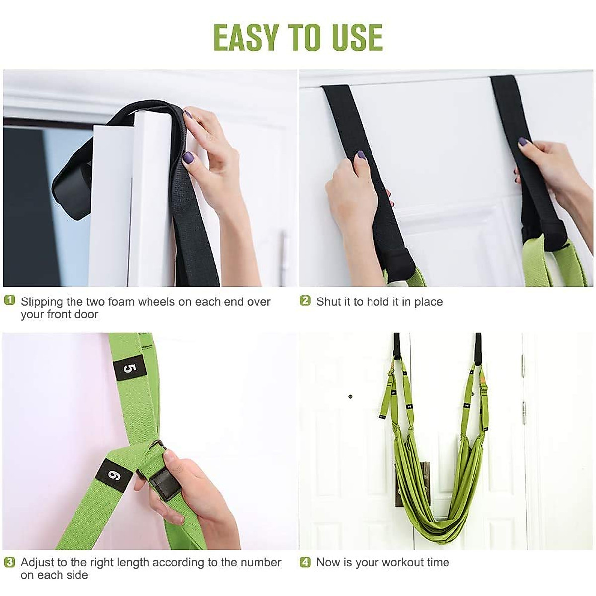 KimDaro Waist Back Leg Stretch Strap/Yoga Fitness Band, Leg Stretching Assist Trainer, Yoga Stretcher, Back Bend Split Inversion Strap for Fitness, Dance, Ballet, Gymnastics (Green)