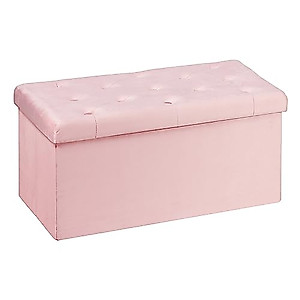 B FSOBEIIALEO Folding Storage Ottoman, Long Ottomans Shoes Bench, Velvet Storage Chest Footrest Seat 31.5"x15.7"x15.7" (Pink, Large)