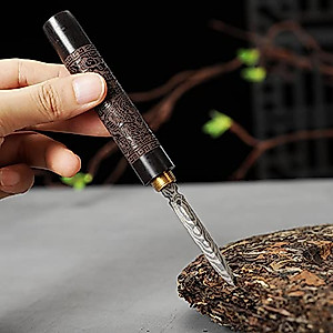 DUANMUL Stainless Steel with Safety Cover Wooden Handle Puer Puerh Tea Knife Ice Pick Professional Tea Cake Pick Tool for Breaking Prying Brick for Kitchen Bars Bartender Picnics Camping