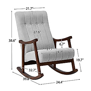 AVAWING Upholstered Rocking Chair with Fabric Padded Seat,Comfortable Rocker Solid Wood for Living Room,Modern High Back Armchair,Adult Single Sofa,Old Man Chair (Grey)