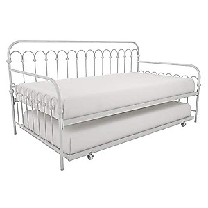 Novogratz Bright Pop Twin Metal Daybed and Trundle, Stylish & Multifunctional, Built-in Casters, White