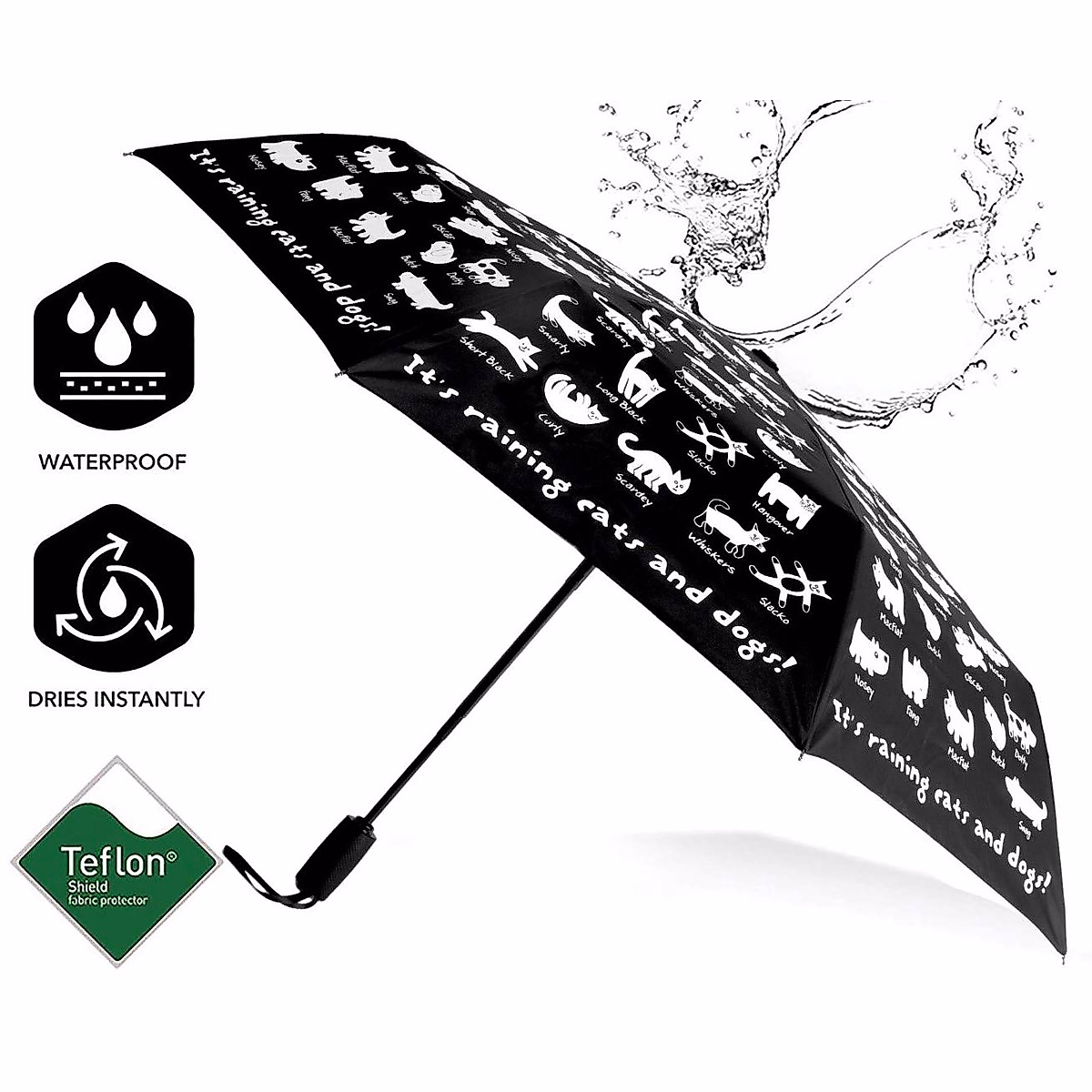 FLAT CATS & FLAT DOGS Travel Umbrella with Automatic Open & Close Function | Small, Foldable & Portable Compact Umbrella for Backpack | Windproof Umbrellas for Rain & UV Protection