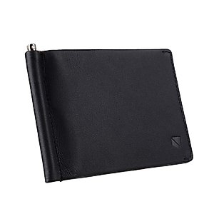 SLNT Leather RFID & NFC Blocking Money Clip Bi-Fold Wallet - Slim Profile, Lightweight Design, Great for Travel, Gift for Men - Signal Blocking Keeps Your Information Secure (Napa Leather, Black)