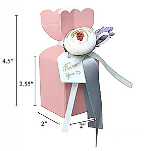 Amoleya Favor Boxes,Pack of 20 pcs DIY Wedding Favors Candy Boxes with Ribbon and Flower for Engagement, Bridal Shower Party, Princess Pink