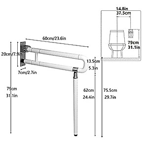 Nisorpa Foldable Toilet Grab Bar Flip Up Stainless Steel Shower Handrail Handicap Grab Bars Rails Anti Slip Grab Bar with Leg Bath Grab Bar Arm Hand Grip Safety Handrails for Elderly Disabled Pregnant