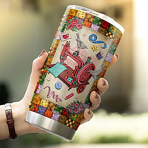 CUBICER Sewing Coffee Tumbler For Women Girls Mother 20 Oz Double Walled Stainless Steel Mug For Sewers Inspiration Gifts For Birthday Party Quilting Travel Wine Glass For Her