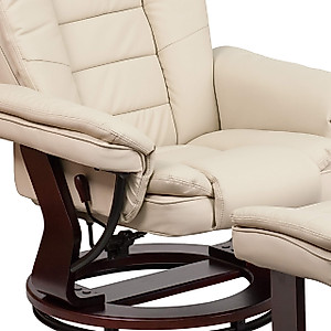 EMMA + OLIVER Multi-Position Stitched Recliner & Ottoman with Swivel Base in Beige LeatherSoft