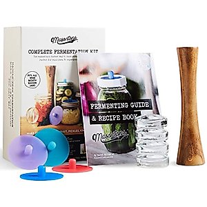 Masontops Complete Mason Jar Fermentation Kit - Pickle Kit, Sauerkraut Making Kit Kimchi Container - Fermentation Airlock Lids Wide Mouth Mason Jars
