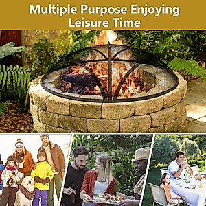 WeCooper 32In Reinforced Steel Round Fire Pit Screen Cover,Outdoor Patio FirePit Spark Screens,Heavy Duty Steel Mesh Fire Pit Ember Lid with Handle…