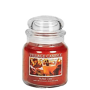 Village Candle Mulled Cider Medium Glass Apothecary Jar Scented Candle, 13.75 oz, Red