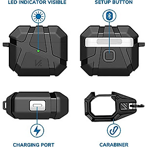 KMMIN Airpods 3rd Generation Case with Keychain Hard TPU Full-Body Rugged Protective Airpod Case 3rd Generation Airpod 3 Case for Men Women Wireless Charge Front LED Visible-Black