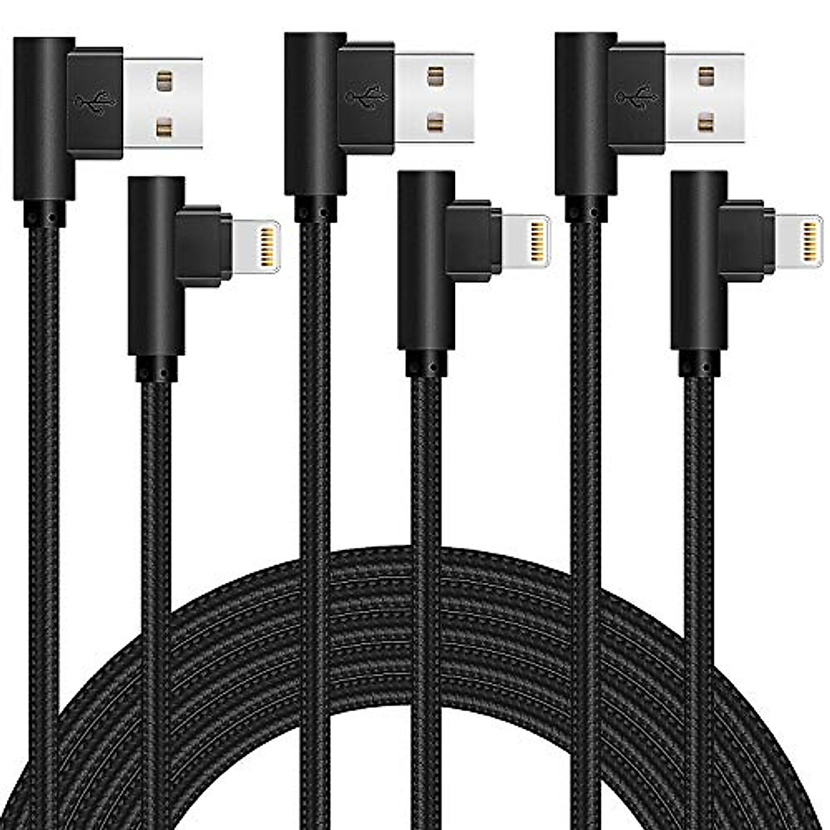 iPhone Lightning Cable 6FT,[MFi Certified] Right Angle Fast Charging Cable 90 Degree Extra 6FT/3Pack Nylon Braided iPhone Charger Cable for iPhone 12/11/Xs Max/XS/XR/X, 8 7 6 6S 6 Plus, iPad, iPod