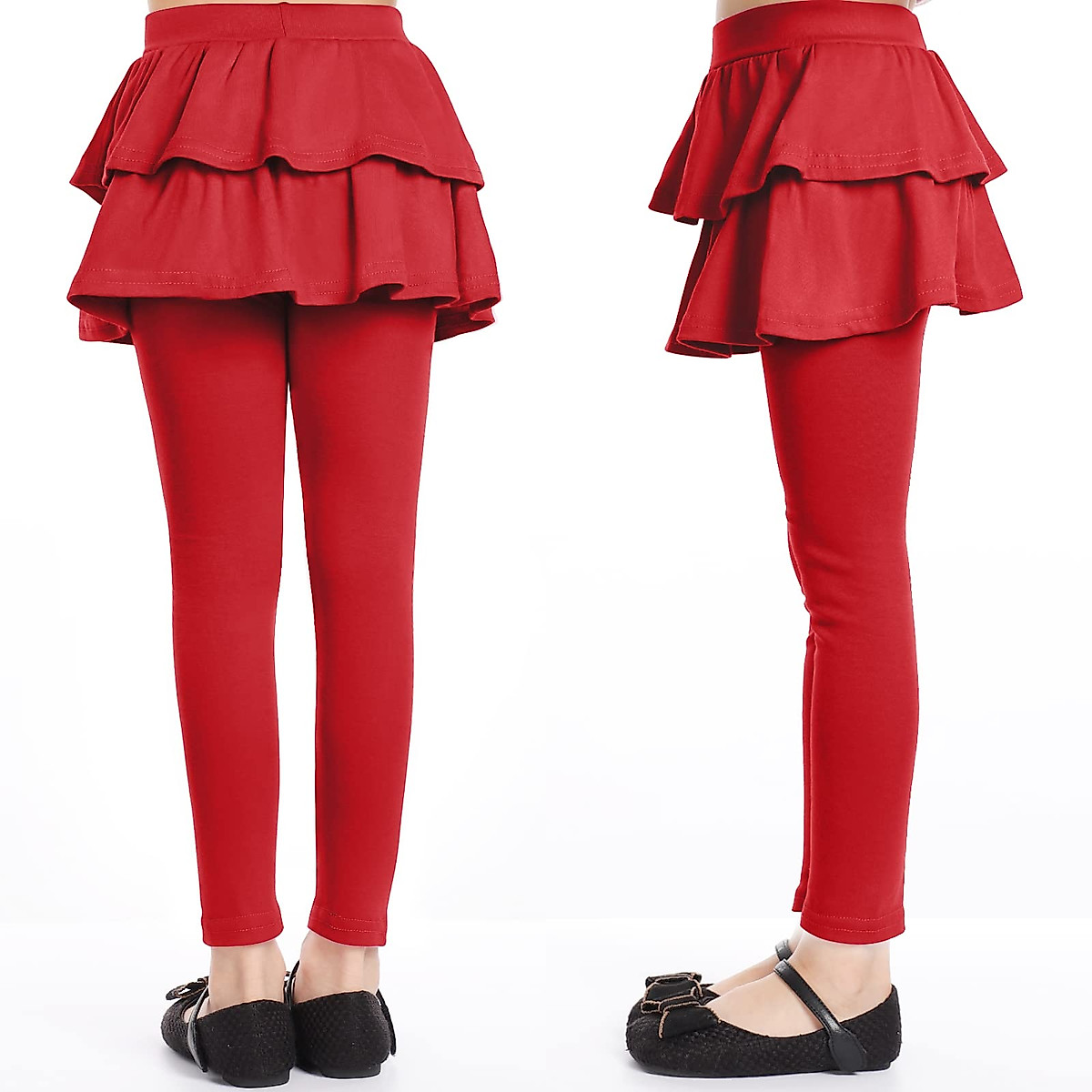 Witwot Toddler Girl Leggings with Skirt Tutu Pants Uniform 5-6 Years Red