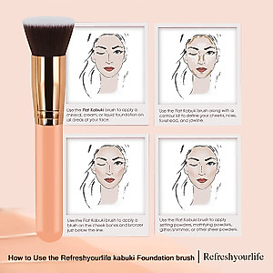 Foundation Brush, Flat Top Kabuki Brush by Refreshyourlife, Liquid Blending Mineral Powder Makeup Brush (Orange)