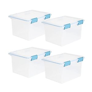 Sterilite 32 Quart Clear Plastic Stacking Storage Container Box with Latching Lid (4 Pack)