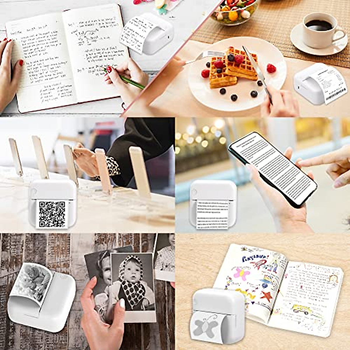 NINEFOX Portable Thermal Printer, Pocket Printer with 13 Rolls Paper Bluetooth Wireless Smart Printer Compatible with iOS + Android for Photo Office Label Study Notes Kids Gift