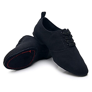 YKXLM Canvas Lace-up Dance Shoes Flat Practice Jazz Dancing Boots for Women,Model MFGDBJSX,Black,8.5 US