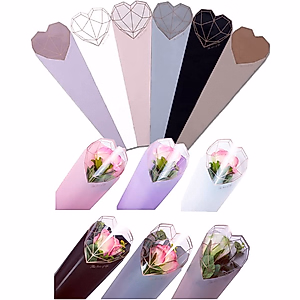 JOSON 24Pcs/6 color flower packaging bag single rose flower bag waterproof material simple diamond heart shape gift packaging