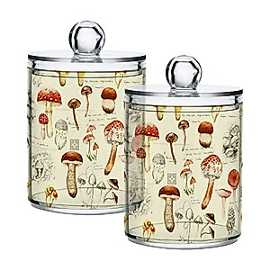 Watercolor Mushrooms 2 Pcs Bathroom Organizer Qtip Holder Organizer Dispenser?Storage Canister Plastic Apothecary Jars Vanity Organizers for Cotton Swab Ball Pads Floss