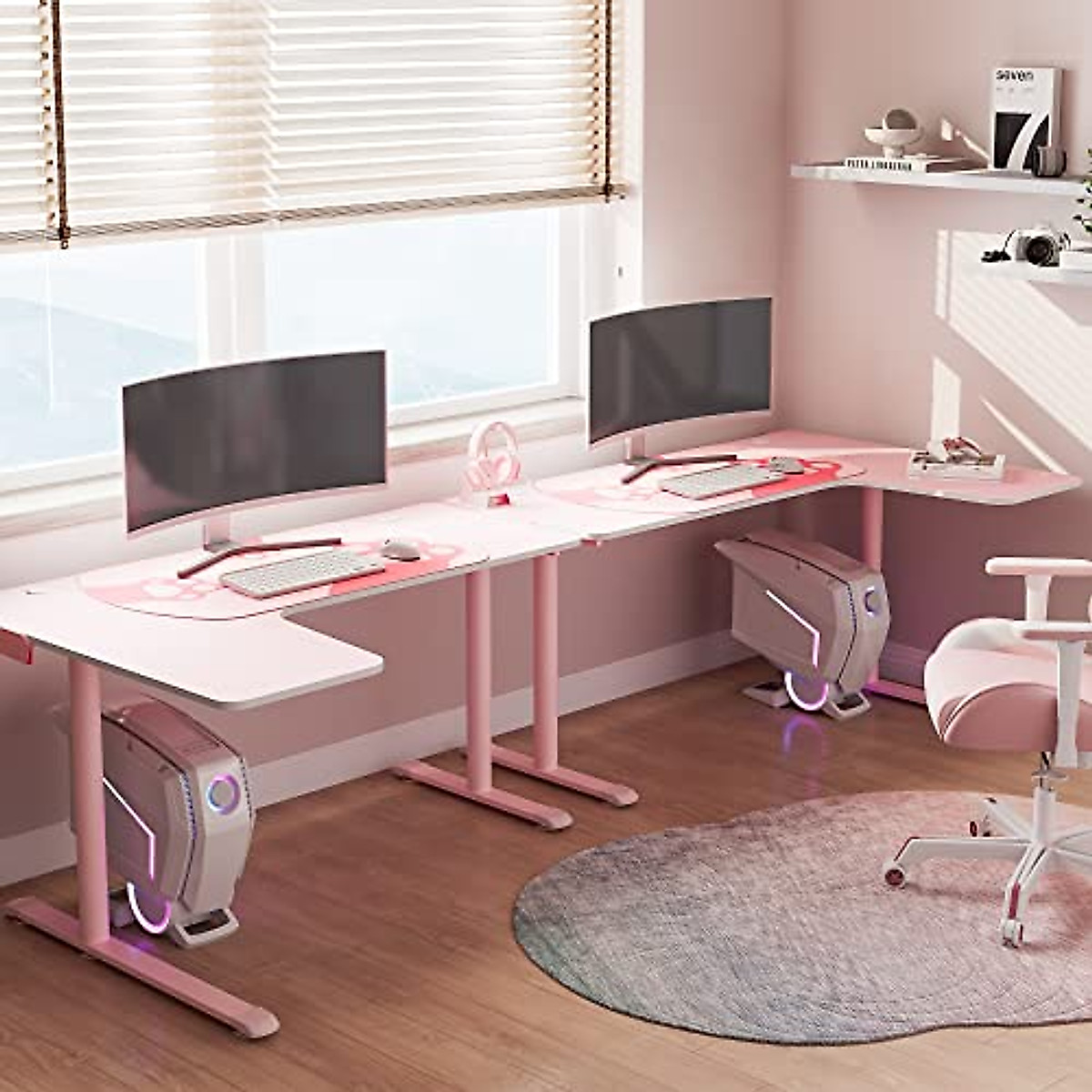 EUREKA ERGONOMIC Pink L Shaped Gaming Desk, 60 Inch Large Home Office Corner PC Computer Table Study Writing Modern Workstation Girls Female Gifts L60 w Mouse Pad Cable Management, Space Saving, Left