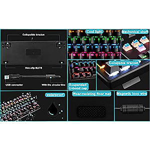 Wired Gaming Keyboard and Sets 87 Keys Rainbow Backlit Mechanical Keyboard ,RGB Backlit 6400 DPI Lightweight Gaming Mouse, Mouse Pad (Black)