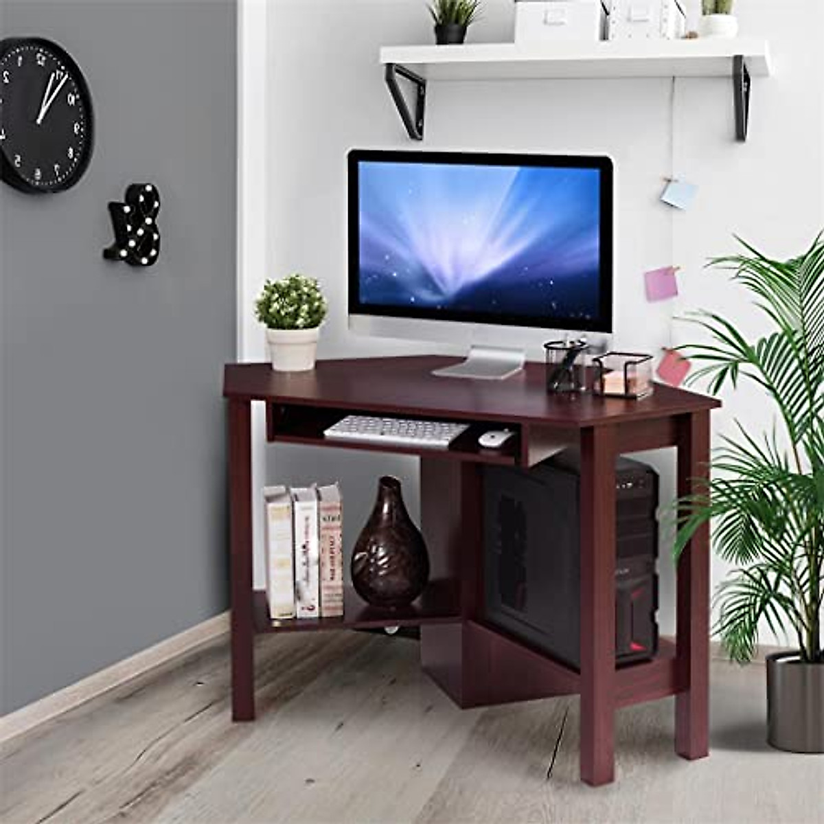 MJWDP Wooden Corner Desk with Drawers Computer Computer Desk Study Home Office Writing Study Desk