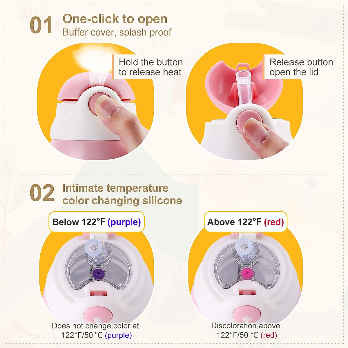 UPSTYLE 20oz Kids Stainless Steel Water Bottle with Straw Insulated Cup Vacuum 5 Walled Thermal Tumbler, Animals Flask Travel Mug for School Lunch(sheep)