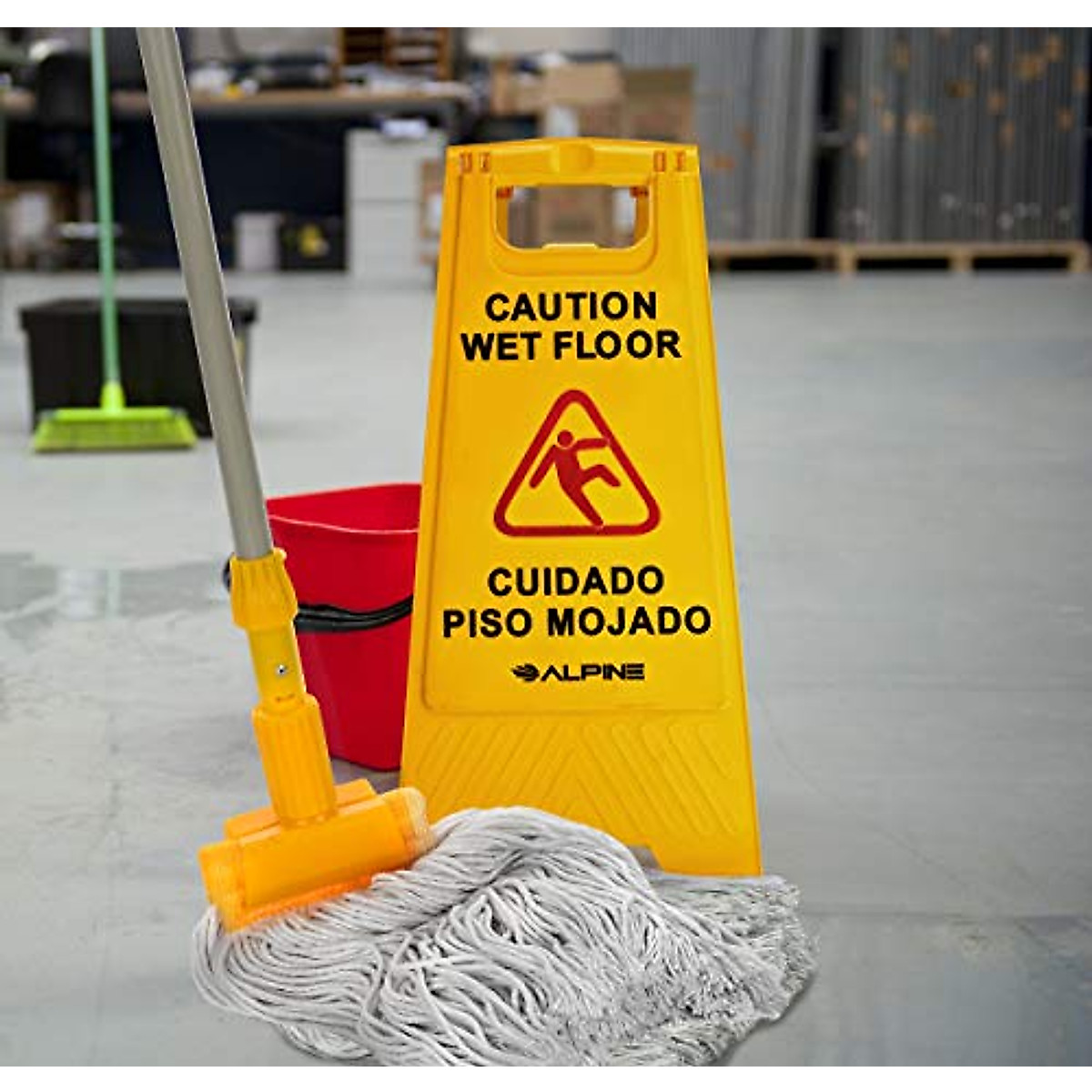 Alpine Commercial Iron Mop Handle for Floor Cleaning - Quick Change Professional Mopping Stick Or Mop Head Replacement Pole W Metal Handle (Fiberglass Jaw Clamp)