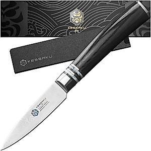 KESSAKU 3.5-Inch Paring Knife - Ronin Series - Forged High Carbon 7Cr17MoV Stainless Steel - Pakkawood Handle with Blade Guard