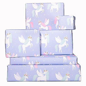 CENTRAL 23 Unicorn Wrapping Paper (x6) Sheets - Blue and Pink - Gift Wrap - Birthday Wrap for Girls Kids Women - Recyclable and Made in UK