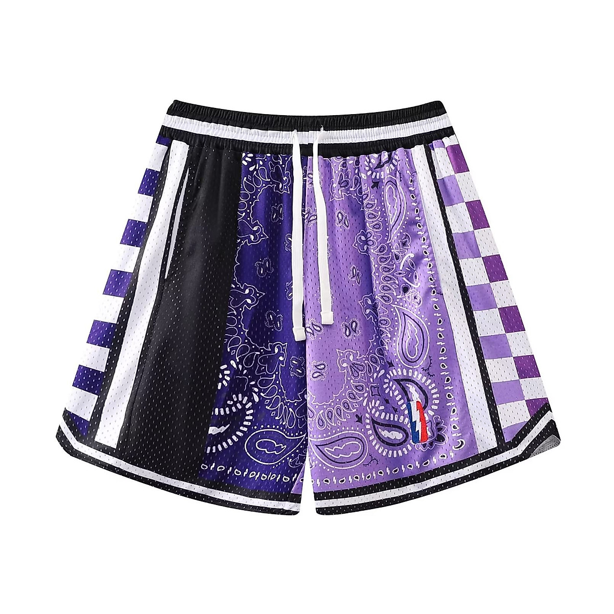BOOMLEMON Men's Basketball Shorts Workout Athletic Paisley Shorts Mesh Print Running Short Pants(Patchwork Purple XS)