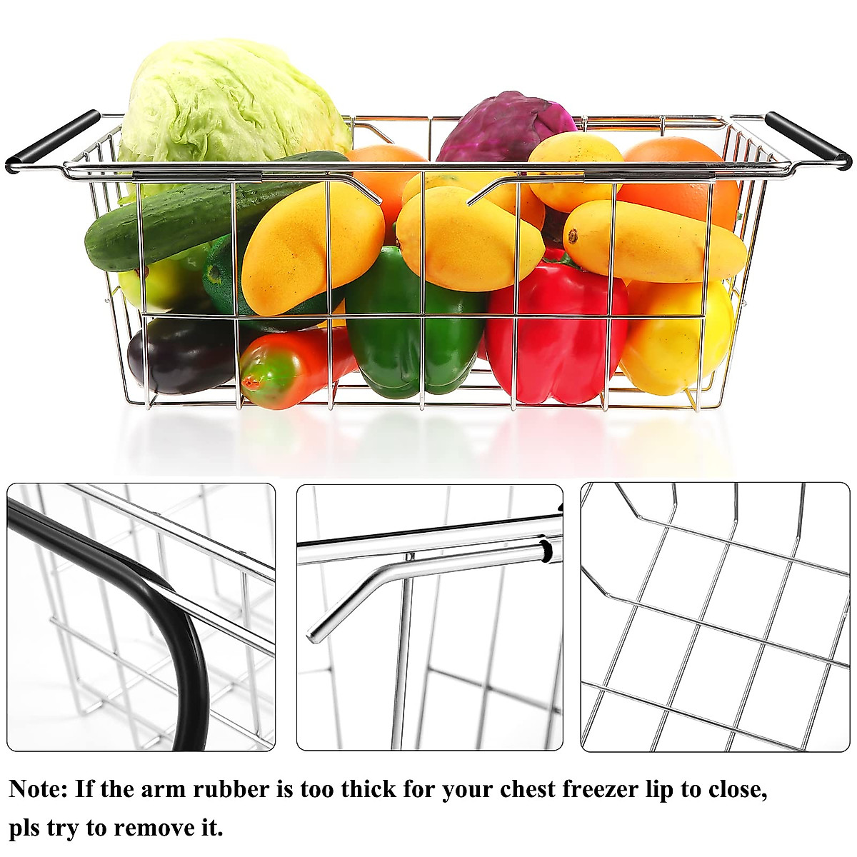 Orgneas Chest Freezer Organizer Bin Expandable Deep Freezer Wire Basket Storage Bin, Stainless Steel Over The Sink Dish Drying Rack for Kitchen