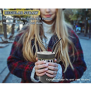 Walfos Reusable Silicone Straws -10.5 Inch Flexible Drinking Bendy Straws for Smoothies/20 & 30 oz Tumblers, BPA Free (6 Wide Straws + 1 Cleaning Brushes ）