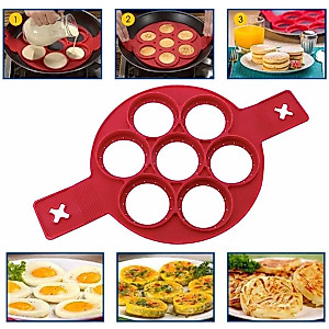 Flip N Cook Silicone Pancake Mold, Flip'n'cook Pancake, Flip and Cook Pancake Maker, Flip and Cook Silicone Pancake Maker, Flip'n'cook Silicone Pancake Mold (Red-Round)